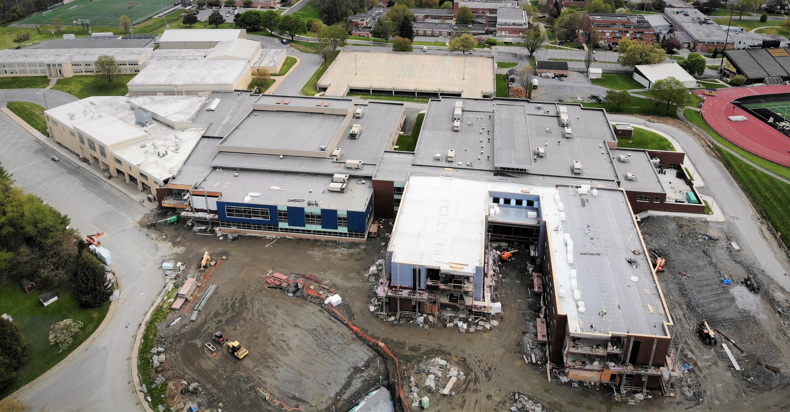 Drone shots show Phase 2 construction progress – High School Construction
